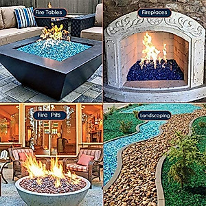 Hisencn Caribbean Blue Fire Glass Rocks for Fire Pit, 1/2 Inch Fire Glass Beads for Propane Gas Fireplace or Natural, Outdoor and Indoor Azure Blue Reflective Decorative Firepit Glass, 10 Pounds