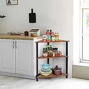 melos Corner Shelf, 3 Tier Corner Bookshelf Bookcase, Freestanding Corner Shelf Stand, for Bedroom, Living Room, Bathroom, Entryway, Office, Kitchen, Small Space(16"/Lx16/W x 28.5"/H-Rustic Brown)