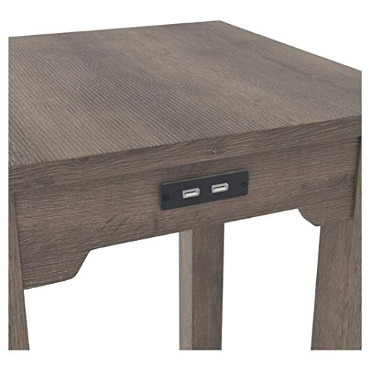 Signature Design by Ashley Arlenbry Farmhouse Square Chair Side End Table with Lower Fixed Shelf and USB Charging Port, Brown with Weathered Oak Finish