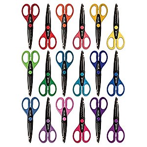 18 Piece Decorative Edge Craft Scissors, by Better Office Products, 18 Colors and Edge Designs, 6 Inch Length, 2.5 Inch Blades, Assorted 18 Count Edger Scissors
