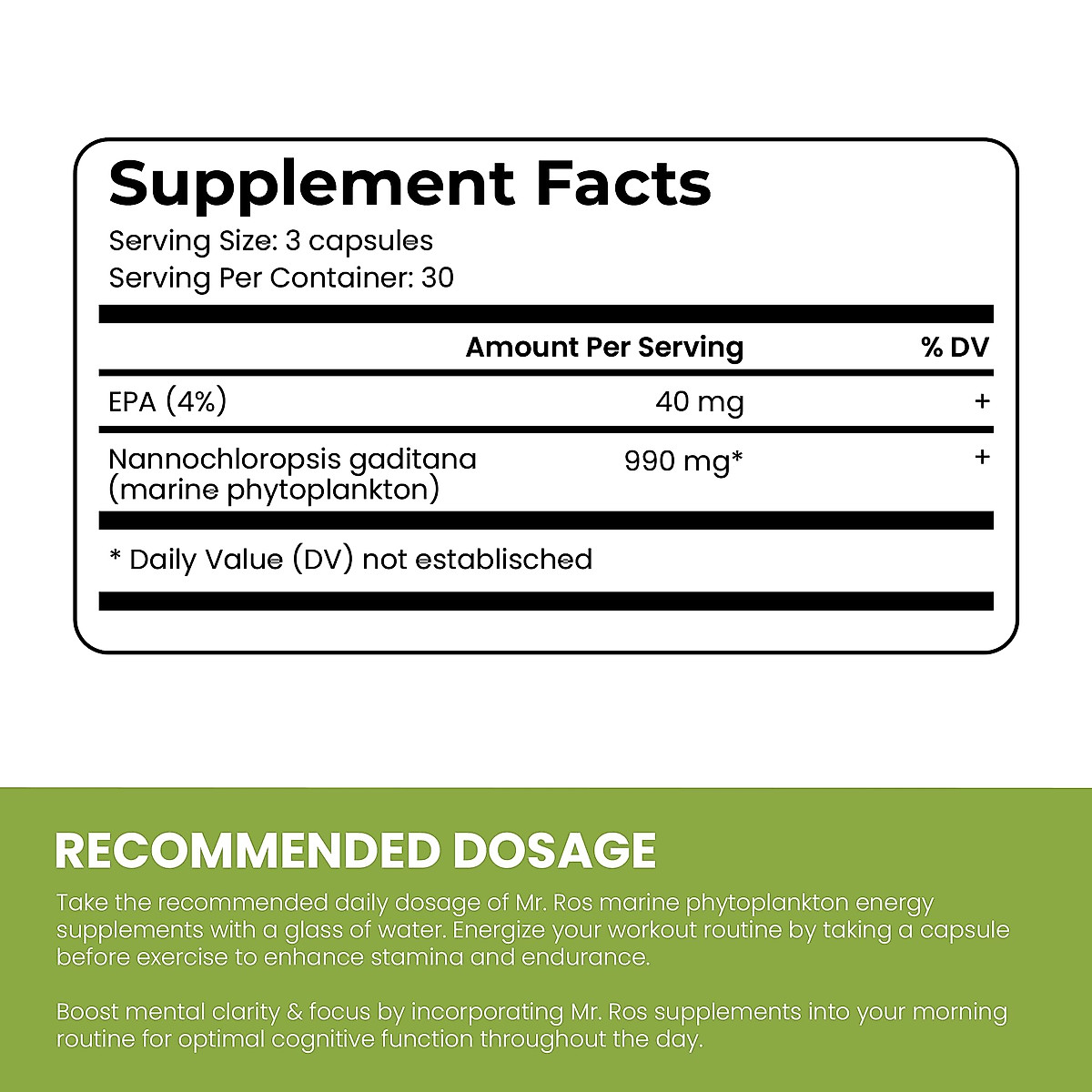 Mr Ros Marine Phytoplankton - 90 Caps | Energy, Recovery, Skin, Eyes, Immunity