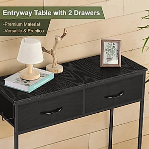 Console Table with 2 Drawers, Black Entryway Table with Storage, 31.5" Behind Couch Table Skinny Small with Hooks and Fabric Drawers, Sofa Table Hallway Table for Entryway, Living Room