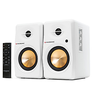 Prosonic BT30 Active Powered Bluetooth Bookshelf Speakers, Studio Monitor, Home Theater, Turntable, with Optical Input, Coaxial Input, 2X RCA Aux Line Input, 80 Watts, (White)