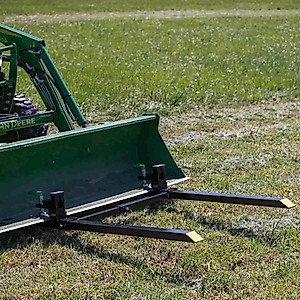 Titan Attachments Light-Duty 60" Clamp-on Pallet Forks with Adjustable Stabilizer Bar, 46" x 3" Fork Length, Rated 1,500 LB, Easy to Install on Loader or Skid Steer Bucket