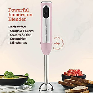 Powerful Immersion Blender, Electric Hand Blender 500 Watt with Turbo Mode, Detachable Base. Handheld Kitchen Blender Stick for Soup, Smoothie, Puree, Baby Food, 304 Stainless Steel Blades (Pink)