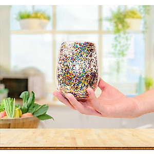 Wild Eye Designs Double Wall Insulated Wine Borosilicate Glass, Rainbow Confetti Set of 4pcs Small 13 fl oz