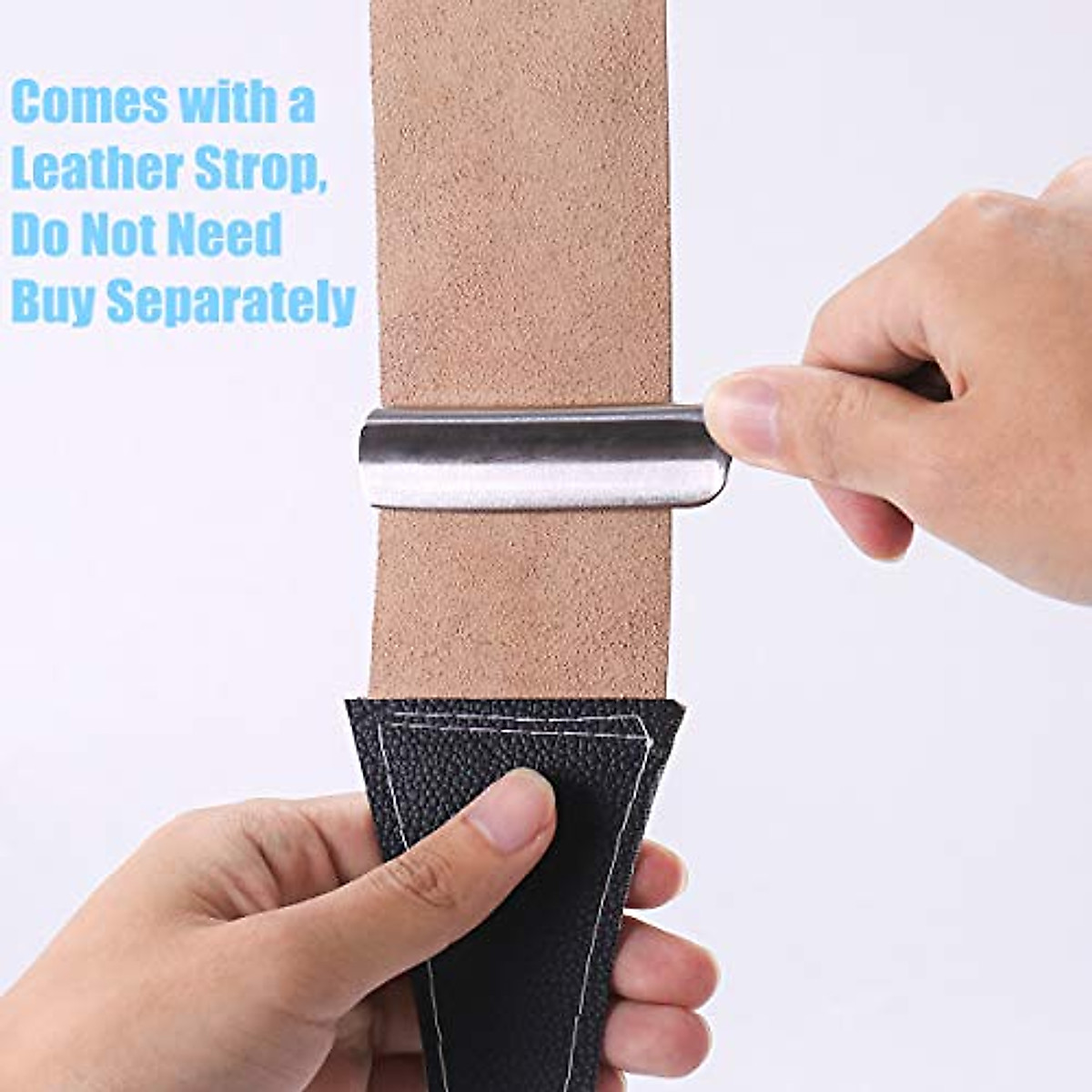 Zertone Straight Razor Kit with Hair Brush and Leather Strop, Straight Edge Razor with Carbon Steel Cutthroat Blade, Barber Razor (Blue)