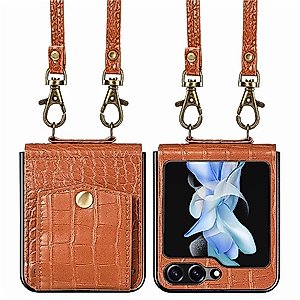phone flip case 2 in 1 Wallet Case Compatible with Samsung Galaxy Z Flip 5 Wallet Case with Card Holder ,PU Leather Protective Flip Phone Cover Fashion Crossbody Strap Phone Case phone cover ( Color :