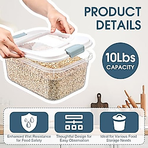 Funnymoom 2 Pcs 10 Lbs Flour Storage Container with 2 Cup Clear Rice Container Plastic Rice Bin Rice Holder Bin for Kitchen Flour Nut Sugar Oatmeal Grain Cereal Pantry Organization