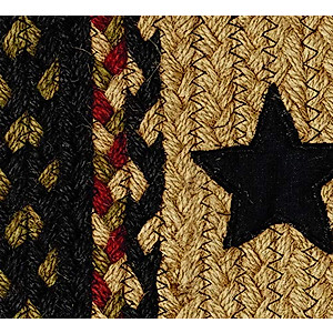 IHF Home Decor |Tartan Star Premium Braided Collection | Primitive, Rustic, Country, Farmhouse Style | Jute/Cotton | 30 Days Risk Free | Accent Rug/Door Mat |Black, Tan | 27"x48" Oval