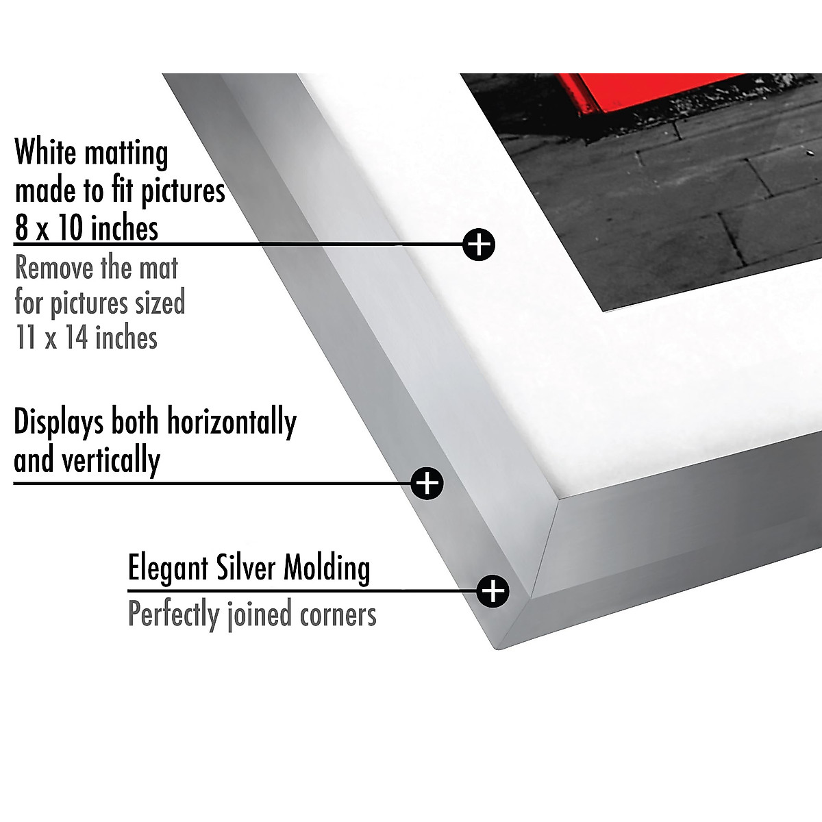 Americanflat 11x14 Picture Frame in Silver - Displays 8x10 with Mat or 11x14 Without Mat - Engineered Wood with Shatter Resistant Glass - Horizontal and Vertical Formats for Wall