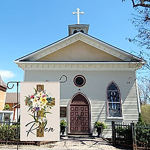 WODISON He is Risen Easter Garden Flag Jesus Religious Easter Garden Flag For Yard House, 12x18 Inch Easter Cross Lily Double Sided Printing, Outdoors Home Decorative Banner (Only Flag)