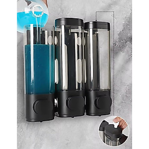 DUTHINGS - Shampoo and Conditioner Dispenser - Shower Dispenser 3 Chamber no Drill - Wall Soap Dispenser Bathroom