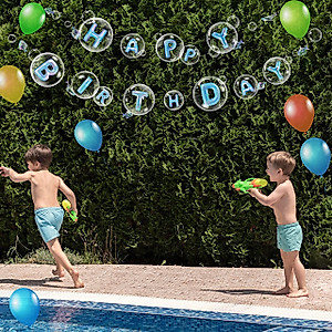 Cheerland Transparent Blue Under the Sea Happy Birthday Banner for Kids Ocean Bday Party Decoration Fish Bubble Garland Hanging Under Sea Birthday Decor for Little Mermaid Birthday Decoration Streamer