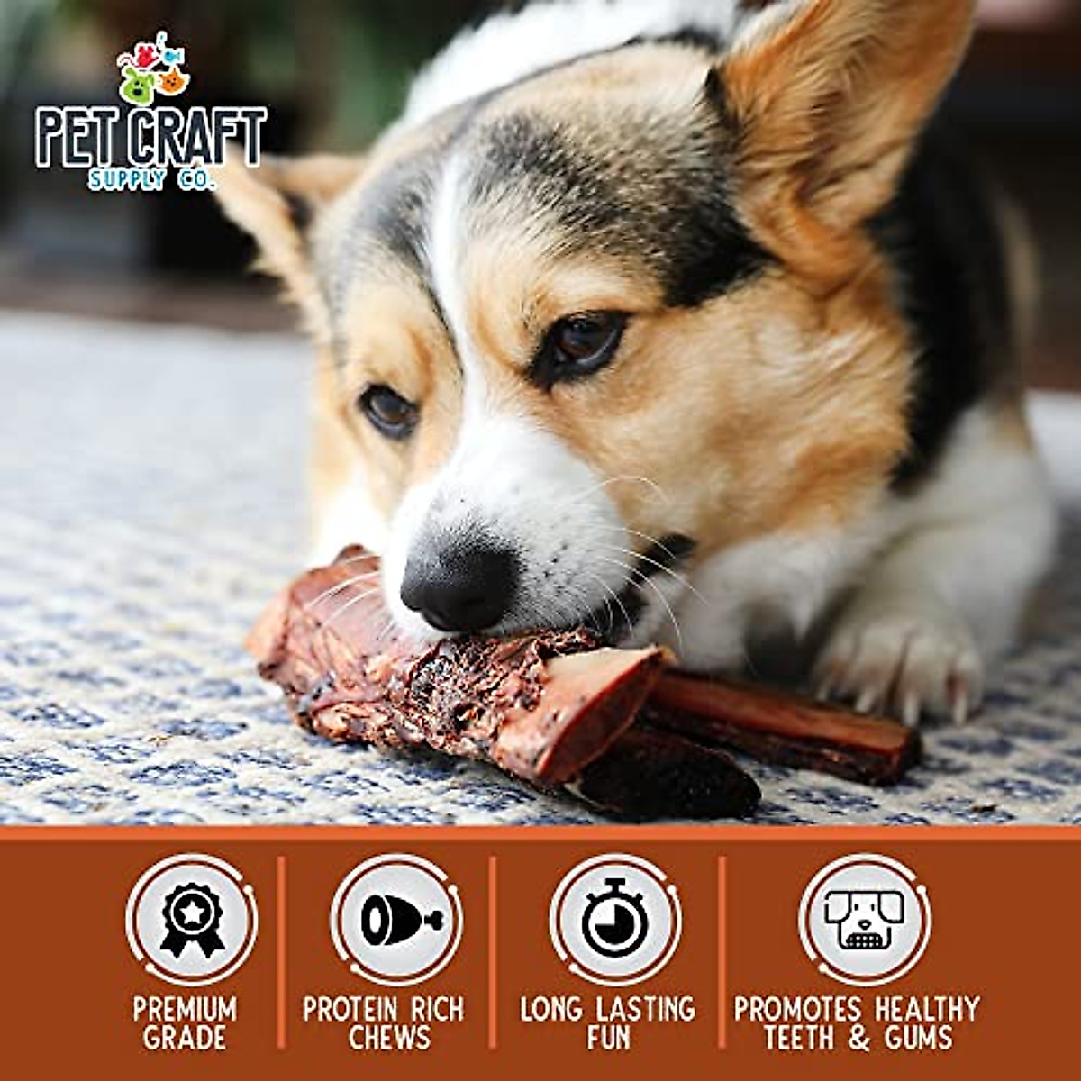 Pet Craft Supply All Natural Healthy Beef Butcher 12 Pack Bones Dog Chews Treats for Aggressive Chewers Long Lasting Rawhide Free Made in USA Premium Slow Roasted for Puppies Small Medium Large Dogs
