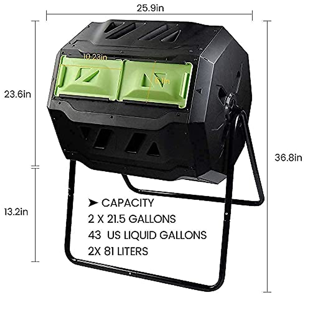 SQUEEZE master 43Gallon Large Compost Tumbler Bin -Outdoor Garden Rotating-with 100% 2.6Gallon/ 9.8 Liter-100 Counts Compostable Trash Bags