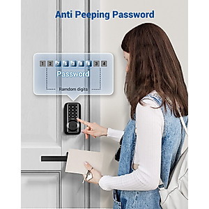 Veise Keyless Entry Door Lock, Electronic Keypad Deadbolt Lock, Auto Lock, 1 Touch Locking & 20 User Codes, Anti-Peeking Password, Easy Installation Design - Matte Black