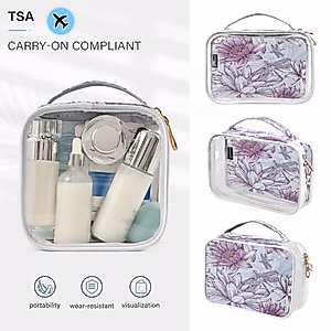 senya Clear Toiletry Bag,Travel Makeup Cosmetic Bag Carry on Airport Airline Compliant Bag Purple Lilies and Dragonflies for Women Men