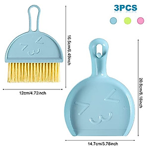 3PCS Small Broom and Dustpan Set for Home Mini Dust Pans with Brush Set Hand Dustpan and Brush Set Kids Dust Pan and Broom/Dustpan Combo Set Hangable Whisk Broom for Table,Countertop,Sofa,Key Board
