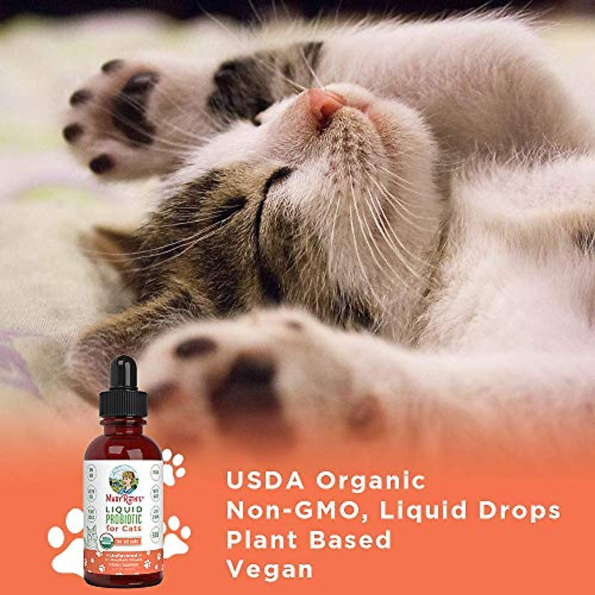 Cat Probiotic | USDA Organic Probiotic Cat | Probiotic for Cats | Cat Probiotic for Digestive Support | Supplement for Gut Health & Beneficial Bacteria | Vegan | Non-GMO | Gluten Free | 4 Fl Oz