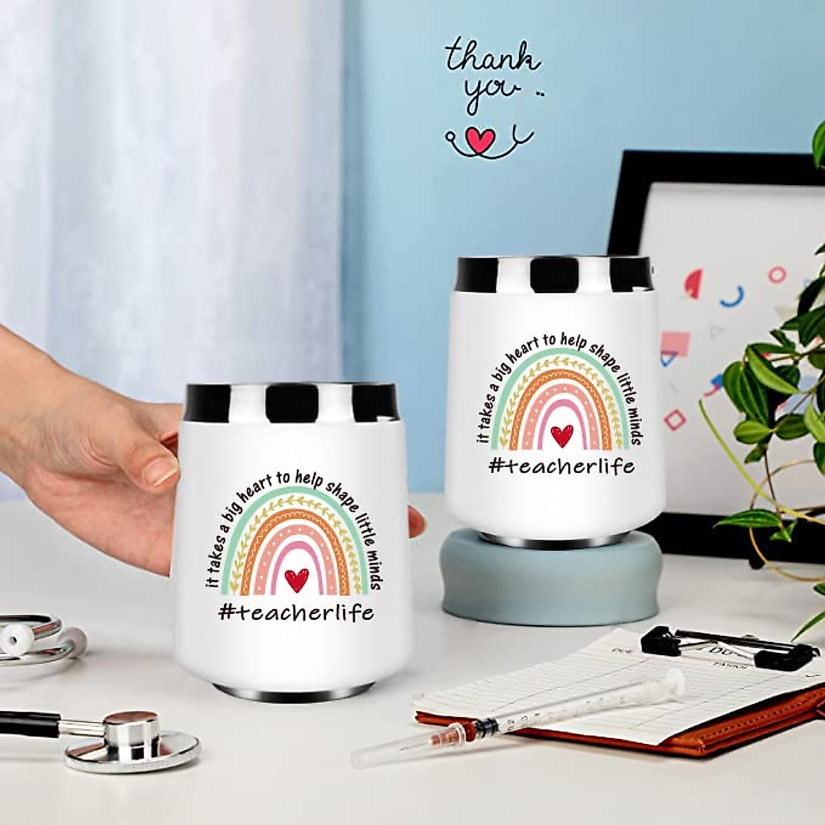 Teacher Gifts for Women - It Takes a Big Heart to Shape Little Minds 12 Oz Wine Tumbler Funny Teacher's Day Teacher Appreciation Gifts for Teachers from Student,Graduation Present for Teachers