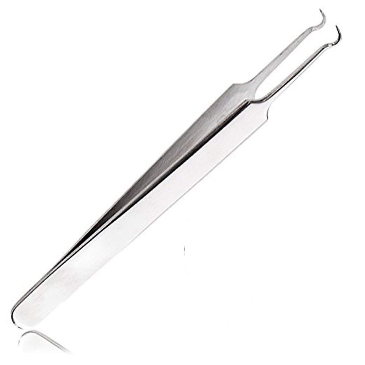 BEUKING Acne Blemish Blackhead Comedone Stainless Steel Nipper Blemish Extractor Tool for Remove Blackhead Acne Whitehead Pimple Bend Curved Tweezers, Silver