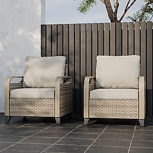 EAGLE PEAK Modern Wicker Outdoor Chair, Patio Chair Curved Armrest, Rattan Patio Furniture for Yard Deck Porch Garden, 2 Chairs, Brown/Gray