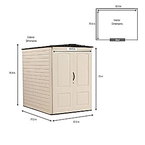 Rubbermaid Large Plastic Vertical Resin Weather Resistant Storage Shed, 5 x 6 Ft., Sandstone, for Garden/Backyard/Home/Pool/Bikes/Lawn Mowers