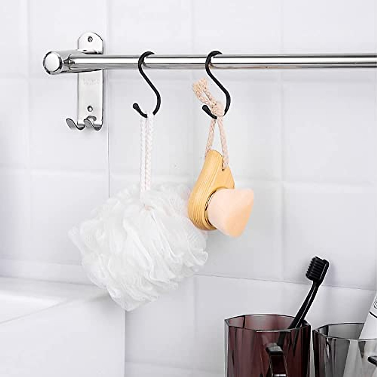 ALTKOL S Hooks for Hanging, 20 Pack S Shaped Hooks for Hanging Plants, Stainless Steel S Hooks Heavy Duty, Durable S Shaped Hooks for Kitchen,Pots, Pans, Plants, Bags, Cups, Clothes,2.8 Inch,Black