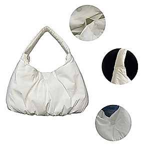 Puffer Bag for Women, Cotton Designer Handbags Purse for Women Soft Fashion Ladies Shoulder Bags Tote Handbag (White)