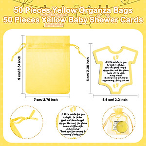 Roowest Candles Favors for Guests, 50 Sets Yellow Unscented Tea Light Candle Decorations with Thank You Cards Organza Bags for Girl Boy Baby Shower Gender Reveal Party Favors