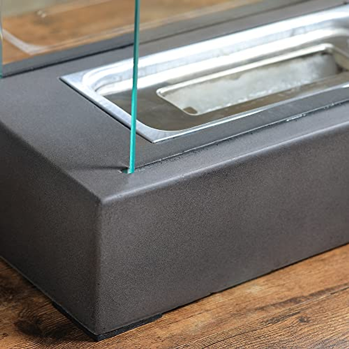 HOMCOM Tabletop Fireplace, 13" Concrete Alcohol Fireplace with Stainless Steel Lid for Indoor and Outdoor, 0.04 Gal Max 195 Sq. Ft., Dark Grey