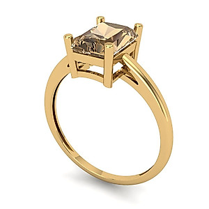 Clara Pucci 1.9ct Emerald Cut Solitaire Brown Champagne Diamond Bridal Designer Wedding art deco Anniversary Ring 14k Yellow Gold