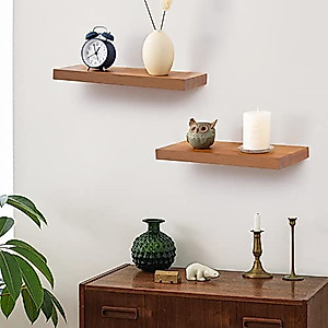 Fun Memories Floating Shelves 16 Inch Long Wall Mounted, Rustic Farmhouse Wooden Wall Shelf Set of 2, Solid Acacia Wood Floating Shelf for Bathroom, Kitchen, Living Room