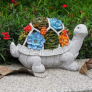 Lartiso Deco Solar Outdoor Garden Statue Turtle Figurine with 7 LED Lights for Patio, Balcony, Yard, Lawn Ornament to Welcome The New Year