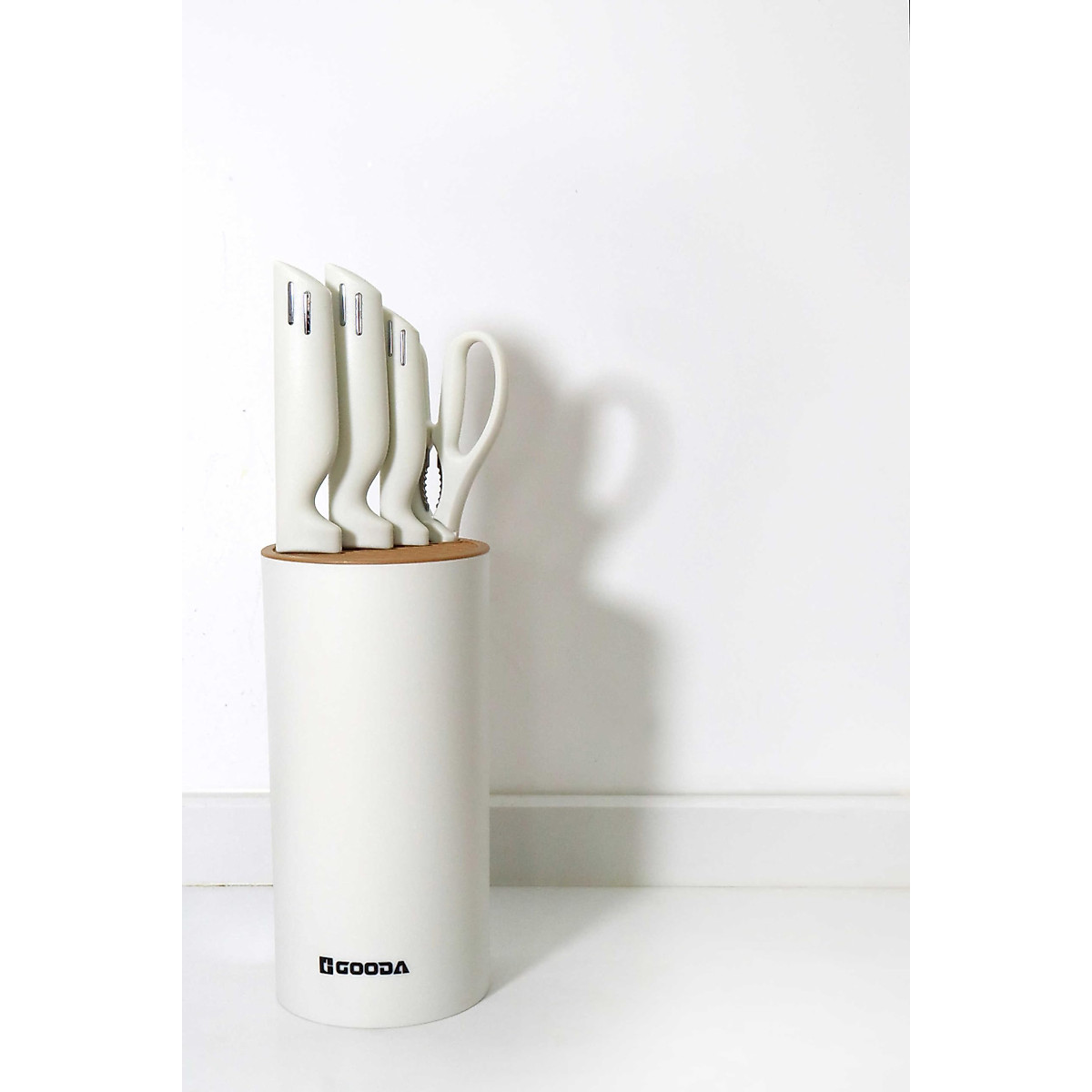 Generic BCB Kitchen Knife Set - 5 Piece Stainless Steel Set with Storage Block, Small White Modern Design, Sharp & Professional Knives, GA-011