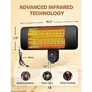 Electric Patio Heater, 1500W Waterproof Outdoor Heaters for Patio, Fast Heating Electric Infrared Heater w/Overheat Protection, 3 Heating Mode Wall Mounted Garage Heater for Outdoor/Indoor Use, Pets