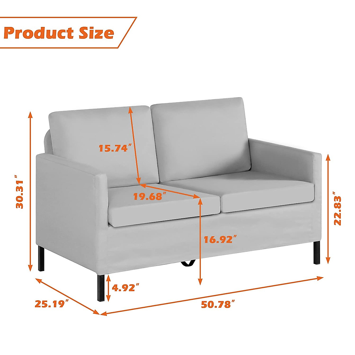 AILEEKISS 51" W Loveseat Sofa Modern Upholstered Sofas Couch with 2 Pillows Linen Fabric Love Seats Couches for Living Room, Bedroom, Apartment and Small Space (Light Grey)