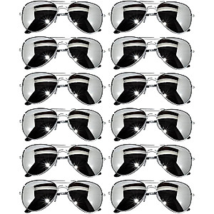12 Pack Aviator Mirrored Lens Eyeglasses Black, Silver Frames OWL ®.