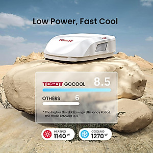 TOSOT GO Cool RV Air Conditioner 15000 BTU, Non-Ducted Camper Rooftop AC Unit with Heat Pump, High-Efficiency EER 8.5, WiFi and Remote Control, White