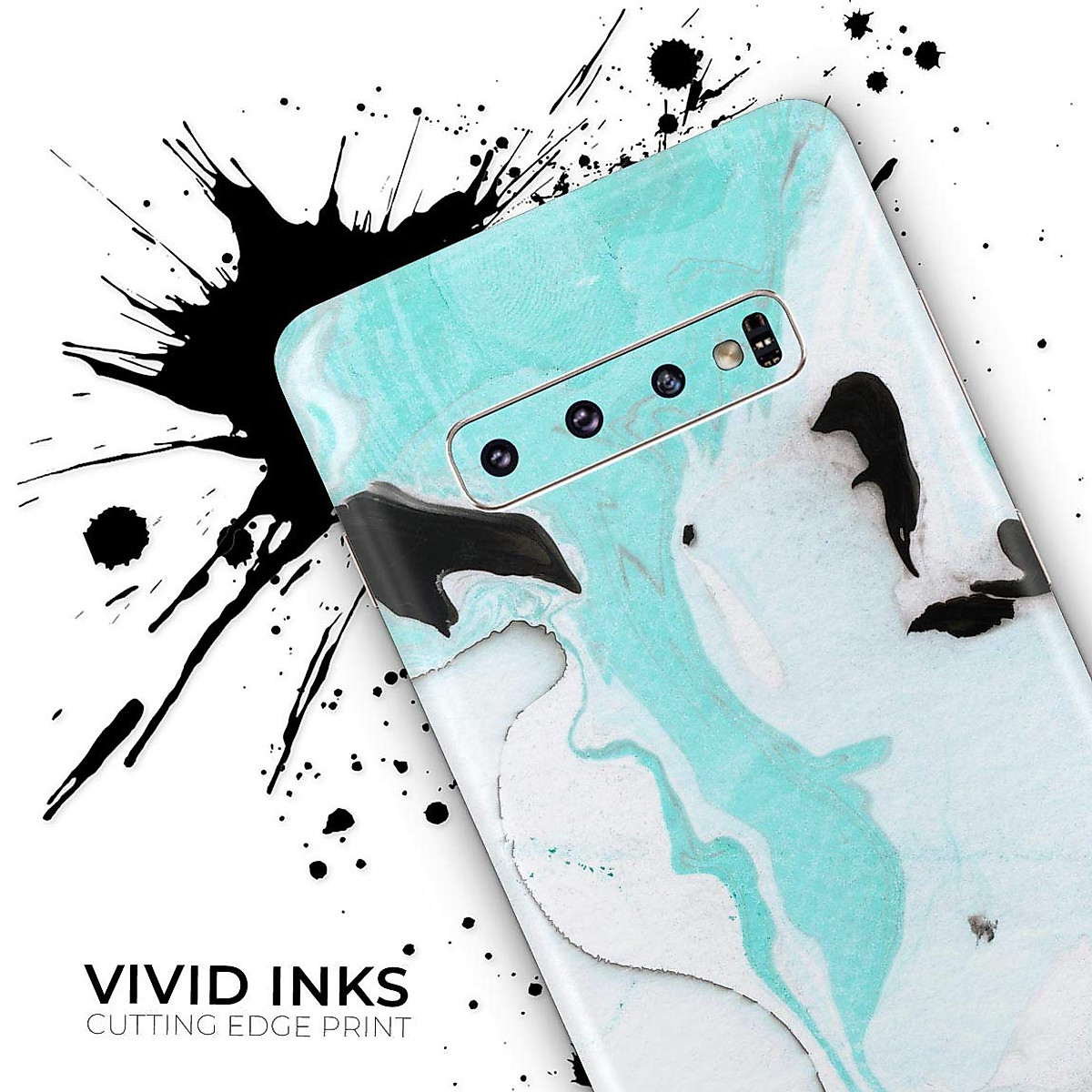 DesignSkinz Black and Teal Textured Marble | Protective Vinyl Decal Wrap Skin Cover Compatible with The Samsung Galaxy S10e (Full-Body, Screen Trim & Back Glass Skin)