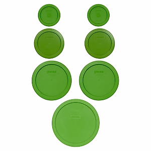 Pyrex Lawn Green (2) 7202-PC, (2) 7200-PC, (2) 7201-PC, & (1) 7402 Round Plastic Food Storage Replacement Lids, Made in USA