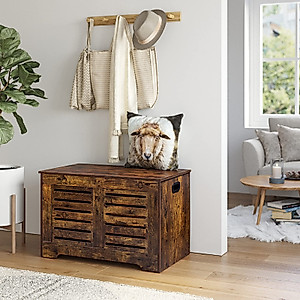 DINZI LVJ Storage Chest, Flip-Top Wooden Toy Box with 2 Safety Hinges, Retro Entryway Shoe Bench, Sturdy Large Storage Trunk for Living Room, Bedroom, Toddler Room, Easy Assembly, Rustic Brown