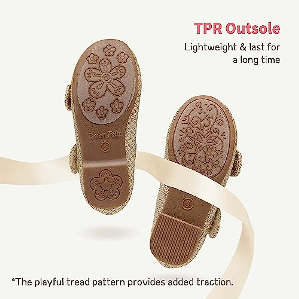 DREAM PAIRS Girls Mary Jane Side Bow Flower Girl Ballerina Flats Dress Shoes, Gold/Glitter - 8 Toddler (Angel-5)