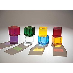TickiT Perception Cubes - Set of 8 - Assorted Colors - Transparent Manipulatives for Visual Sensory Play - Observe Light and Color-Mixing - Light Panel Accessory