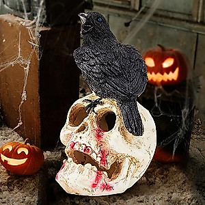 HUYIENO Solar Halloween Decoration with Crow in The Skeleton Solar Powered Garden Lights Color Changing LED Halloween Yard Lawn Party Outdoor Decorations