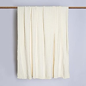 Best Home Fashion Super Soft Luxe Sheen Chenille Throw Blanket, Warm and Cozy Knitted Decorative Blanket for Sofa, Couch and Bed All Seasons 60 x 80 Inches- White
