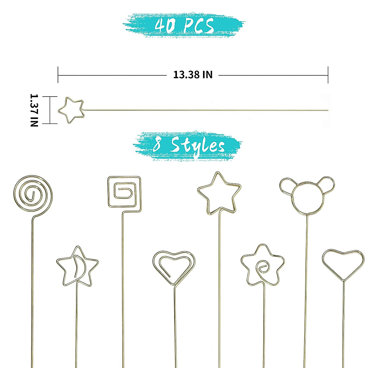 Zreneyfex 30 Pieces 13 Inch Metal Wire Floral Picks Wire Table Name Number Picture Holder Place Card Holders Photo Holder Stand Memo Holder for Wedding Birthday Party Favor