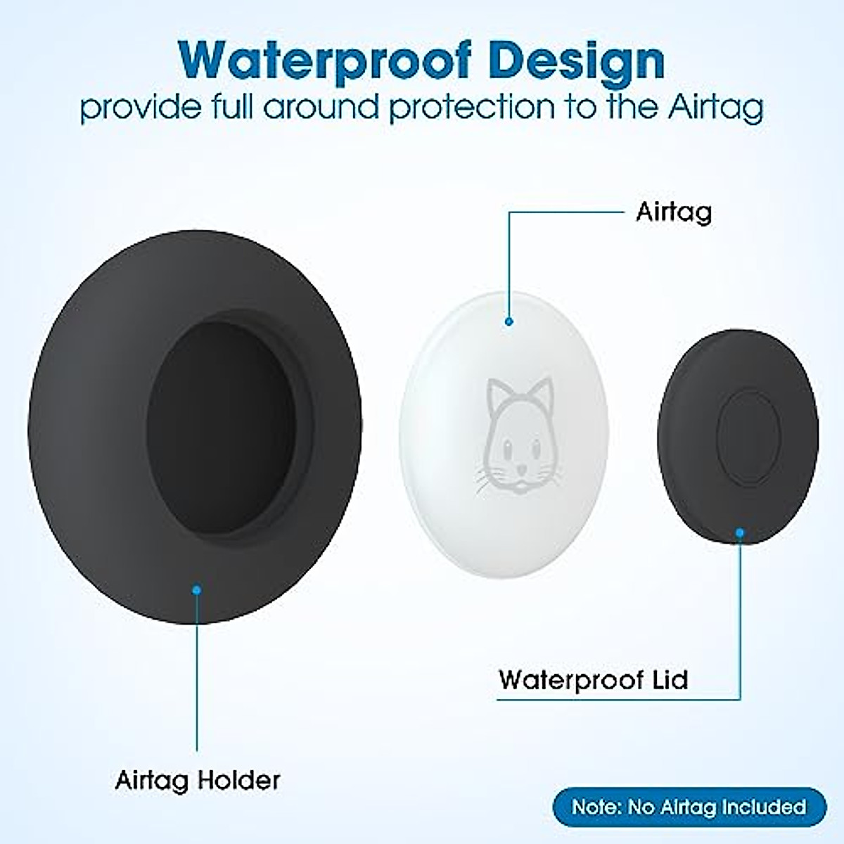 SimpleThings Waterproof Airtag Dog Collar Holder, Anti-Lost Protective Case Cover Compatible with Apple Airtag GPS Tracker, Silicone Air Tag Holder Designed for Cats Dogs Collars