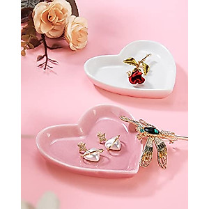 JAMEND CLXP Pink Heart Jewelry Tray, Engagement Wedding Ring Dish Earring Holder for Newlyweds, Sweet Gift for Mother Girls Women, Ceramic.NO ROSE.